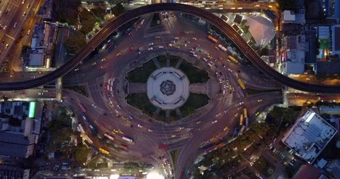 Aerial view of huge roundabout and traff... | Stock Video | Pond5