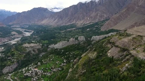 Aerial view of Hunza Valley with River, ... | Stock Video | Pond5