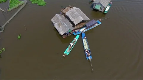 Aerial view of huts built over the mekon... | Stock Video | Pond5