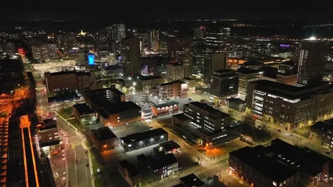Aerial view of the illuminated downtown ... | Stock Video | Pond5