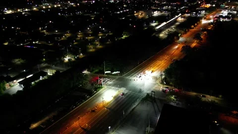 An aerial view of an intersection at nig... | Stock Video | Pond5