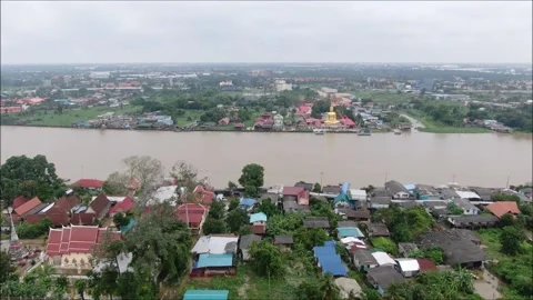Aerial view of an island and Chao Phraya... | Stock Video | Pond5