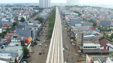 Aerial view of Jakarta MRT elevated rail... | Stock Video | Pond5
