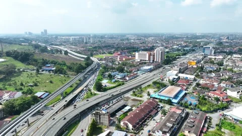 Aerial view of Jalan Jambatan Kota highw... | Stock Video | Pond5