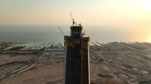 Aerial view Jeddah Tower skyscraper , wo... | Stock Video | Pond5