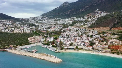 Aerial view of Kalkan city with marina, ... | Stock Video | Pond5