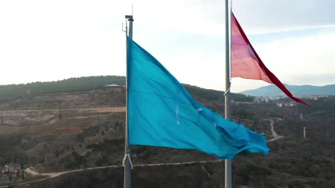 Aerial view of Kayi Tribe flag and Turki... | Stock Video | Pond5