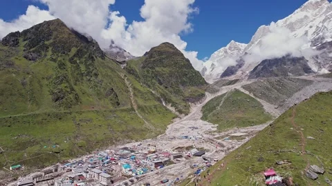 An aerial view of the Kedarnath Temple a... | Stock Video | Pond5