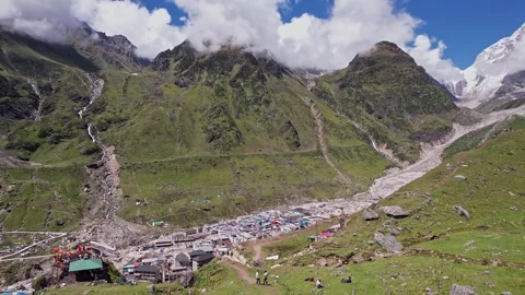 An aerial view of the Kedarnath Temple a... | Stock Video | Pond5