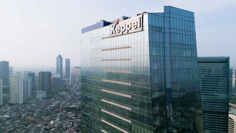 Aerial view of Keppel tower with blue sk... | Stock Video | Pond5