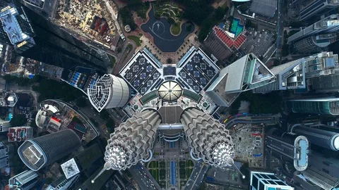 Aerial view KLCC or Petronas Twin Tower ... | Stock Video | Pond5