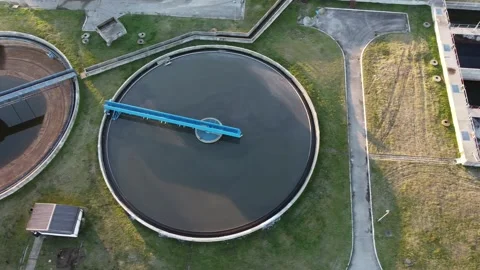 Aerial view of a large pool in a wastewa... | Stock Video | Pond5