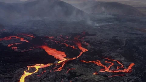 Aerial View Of Lava River From Erupting ... | Stock Video | Pond5