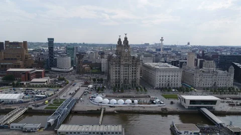 Aerial view of Liverpool skyline featuri... | Stock Video | Pond5
