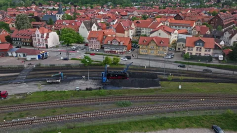 Aerial view of Loading steam locomotive ... | Stock Video | Pond5