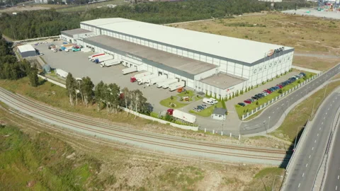 Aerial view of logistics park warehouse ... | Stock Video | Pond5
