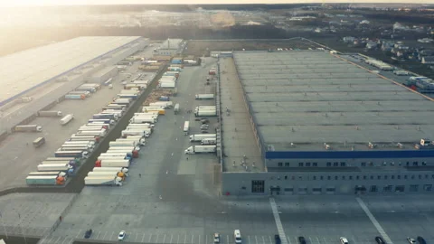 Aerial view of a logistics warehouse wit... | Stock Video | Pond5