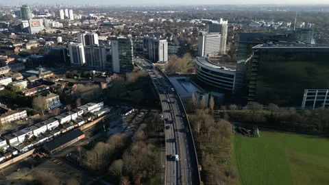 Aerial view of the M4 motorway in Brentf... | Stock Video | Pond5