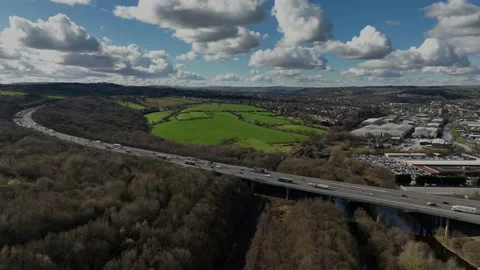 Aerial view of the M62 Motorway with Bri... | Stock Video | Pond5