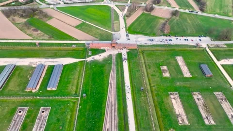 Aerial view of main gate of Nazi death c... | Stock Video | Pond5
