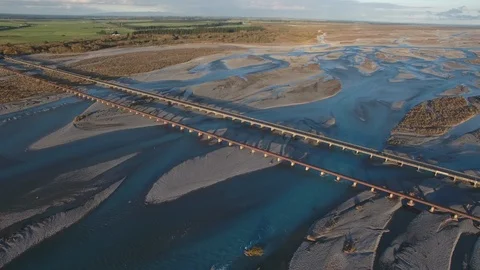 Aerial view of main highway and rail bri... | Stock Video | Pond5