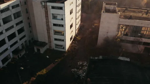 Aerial view of a man running between the... | Stock Video | Pond5