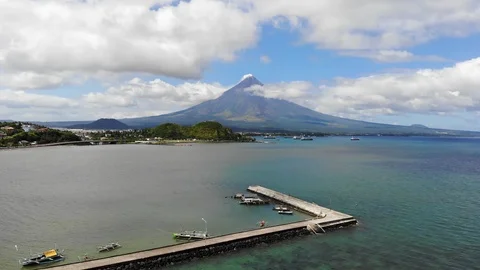 Aerial view of Mayon Volcano, iconic mou... | Stock Video | Pond5