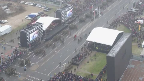 Aerial view of military parade in a midd... | Stock Video | Pond5
