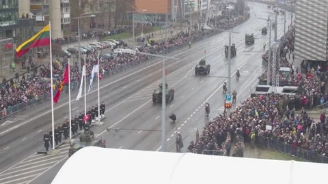 Aerial view of military parade in a midd... | Stock Video | Pond5