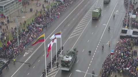 Aerial view of military parade in a midd... | Stock Video | Pond5