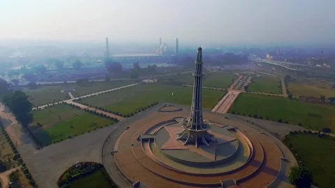 Aerial view of Minar-e-Pakistan with Mug... | Stock Video | Pond5