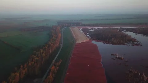 Aerial view of the misty scene of Red mu... | Stock Video | Pond5