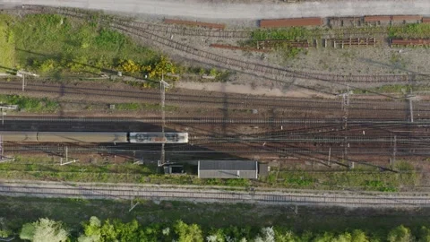 Aerial view. Modern high speed train. | Stock Video | Pond5