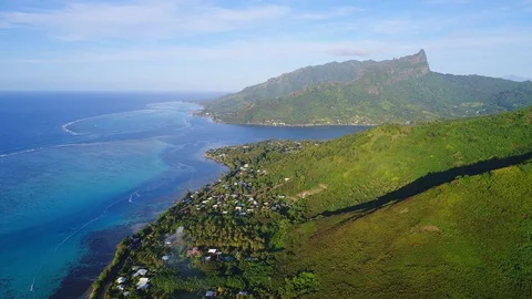 Aerial view of Moorea island, coastal ro... | Stock Video | Pond5