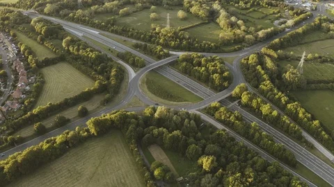 Aerial View of a Motorway Intersection d... | Stock Video | Pond5