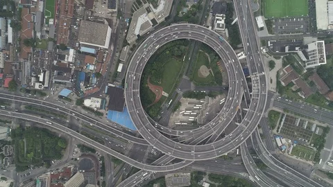 Aerial view of Nanpu elevated roundabout... | Stock Video | Pond5