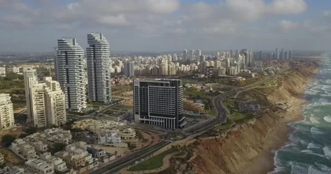 Aerial view of Netanya City and it's coa... | Stock Video | Pond5