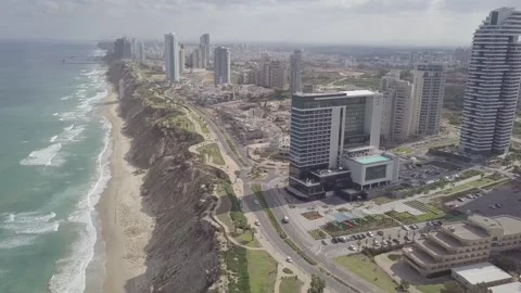 Aerial view of Netanya City and it's coa... | Stock Video | Pond5