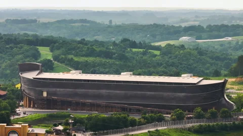 Aerial view of Noah's ark replica at Ark... | Stock Video | Pond5