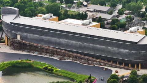 Aerial view of Noah's ark replica at Ark... | Stock Video | Pond5
