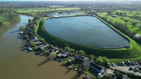 Aerial view of Northern Burway reservoir... | Stock Video | Pond5