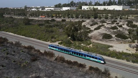 Aerial view of Oceanside sprinter train,... | Stock Video | Pond5