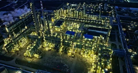 Aerial view of oil and gas petrochemical... | Stock Video | Pond5
