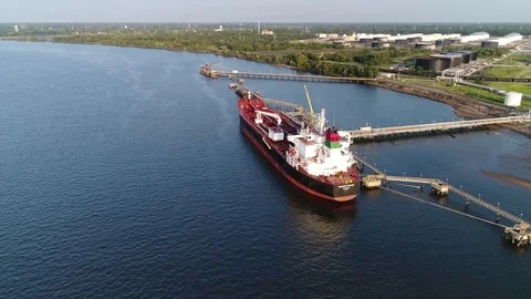 Aerial View Of Oil Tanker at Refinery De... | Stock Video | Pond5