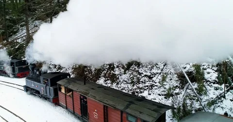 Aerial view of old traditional steam eng... | Stock Video | Pond5
