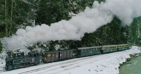 Aerial view of old traditional steam eng... | Stock Video | Pond5