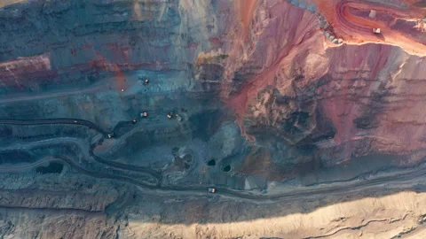 Aerial view of an open pit of iron ore. ... | Stock Video | Pond5