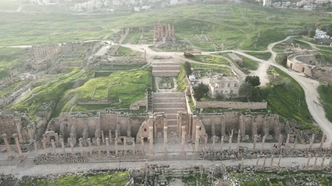 Aerial view over Jerash archeological si... | Stock Video | Pond5