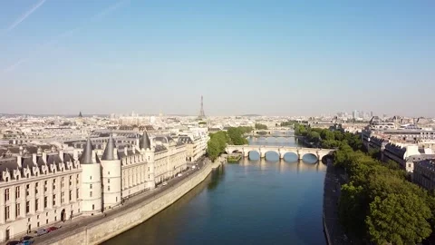 Aerial view over Pont Neuf on Seine and ... | Stock Video | Pond5