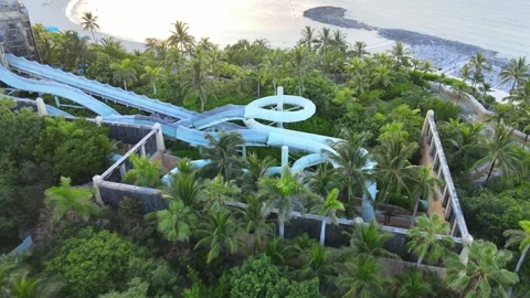 Aerial view over waterslides in the Atla... | Stock Video | Pond5